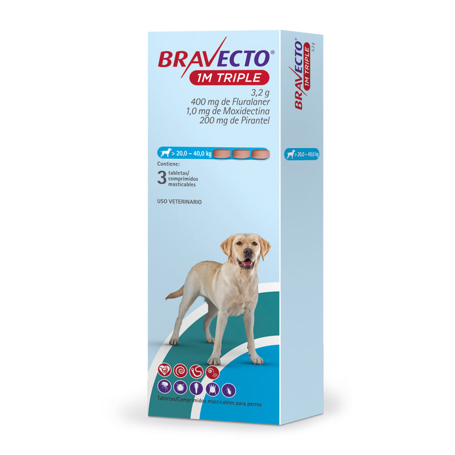 BRAVECTO ONE (1M) TRIPLE 400 MG X 3 TAB (20 A 40 KG)